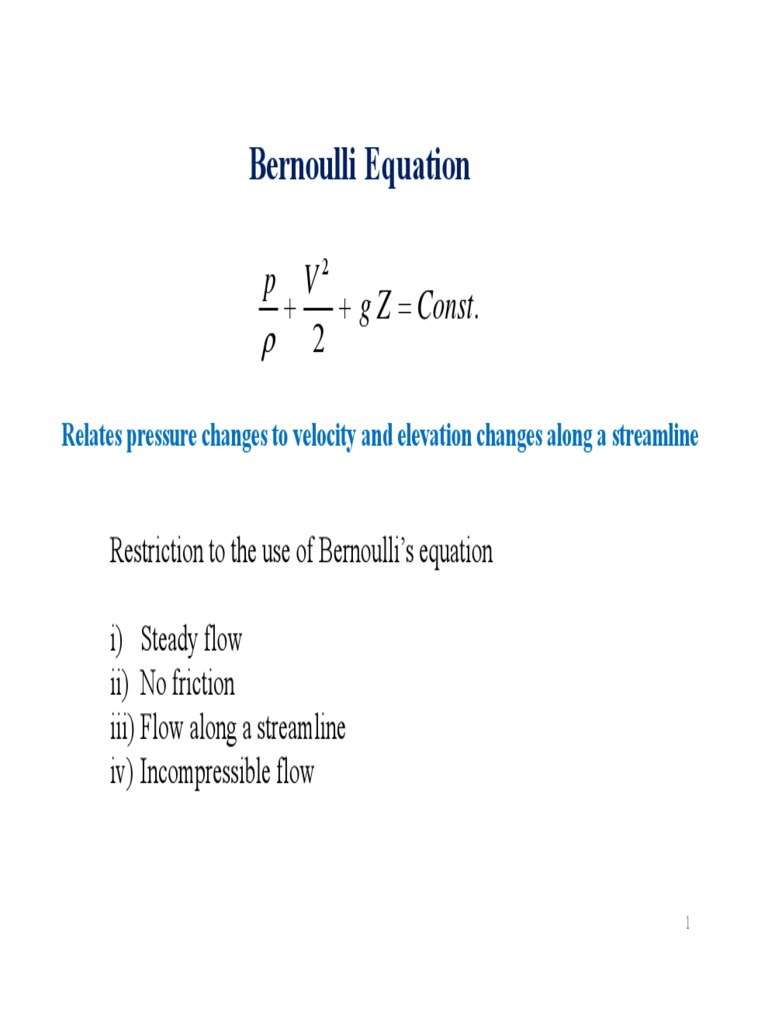 Bernoulli Equation Part 1 Pdf Fluid Dynamics Physical Sciences
