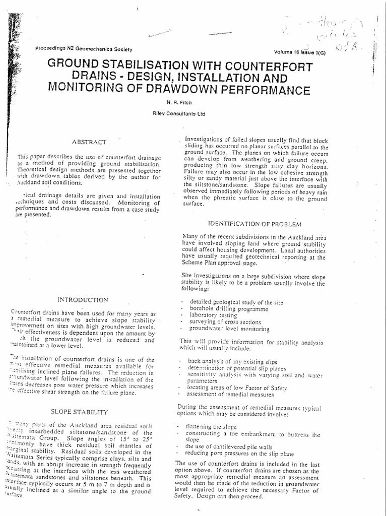 Ground Stabilisation with Counterfort Drains - N Fitch | PDF