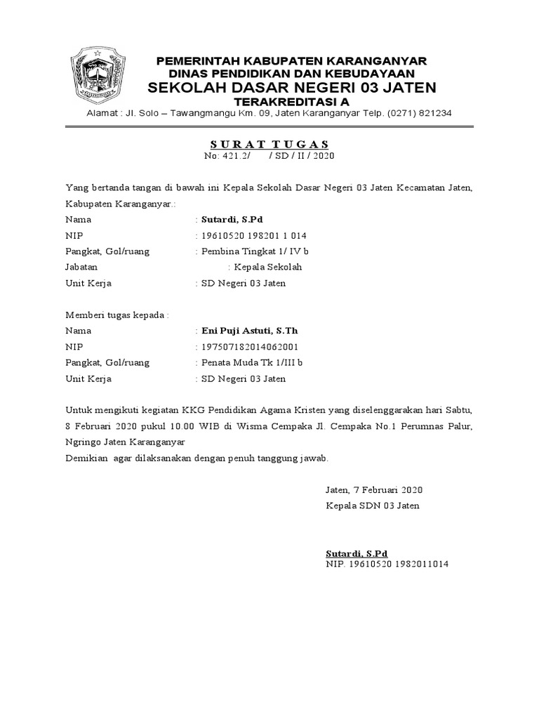 Surat Tugas KKG | PDF