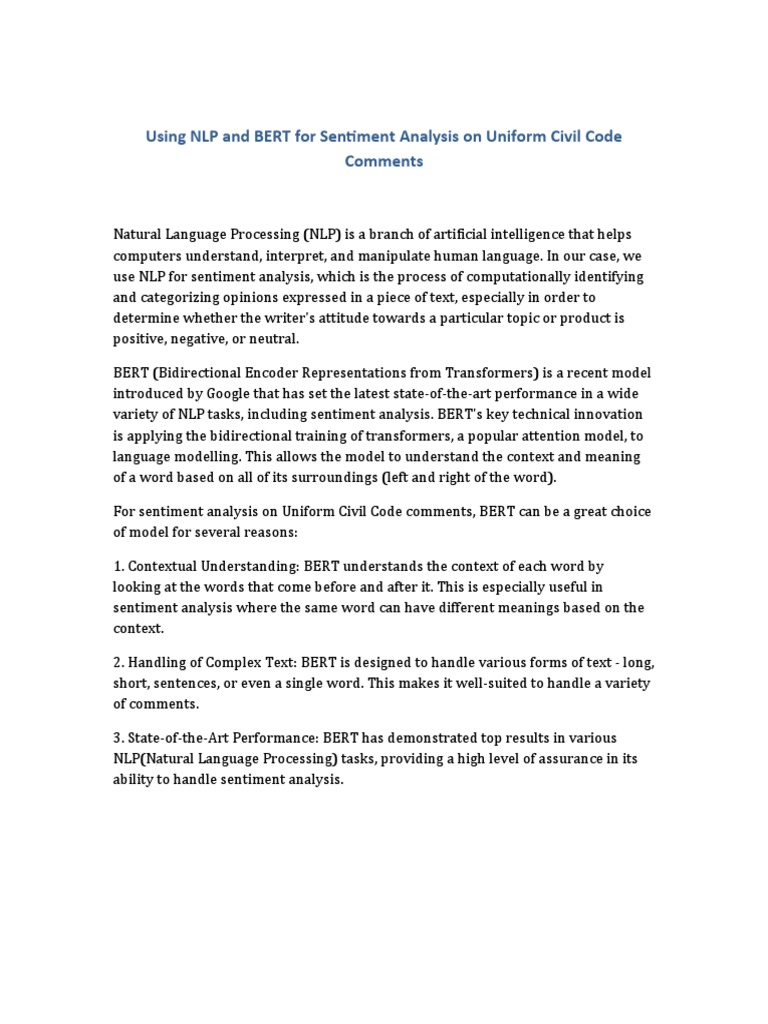 BERT Sentiment Analysis Explanation | PDF