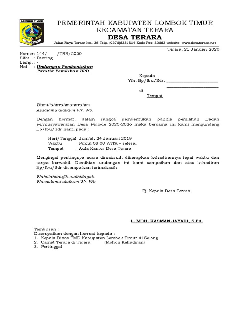 Undangan Pembentukan Panitia Pemilihan BPD | PDF