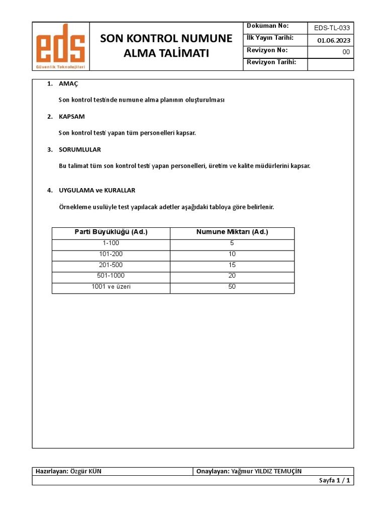 TL-033 Son Kontrol Numune Alma Talimatı | PDF