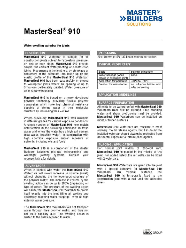 Masterseal 910 Tds | PDF