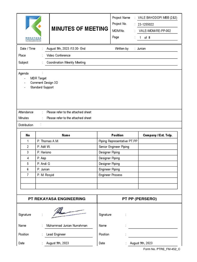 VALE-MOM-RE-PP-002 Coordination Weekly Meeting | PDF