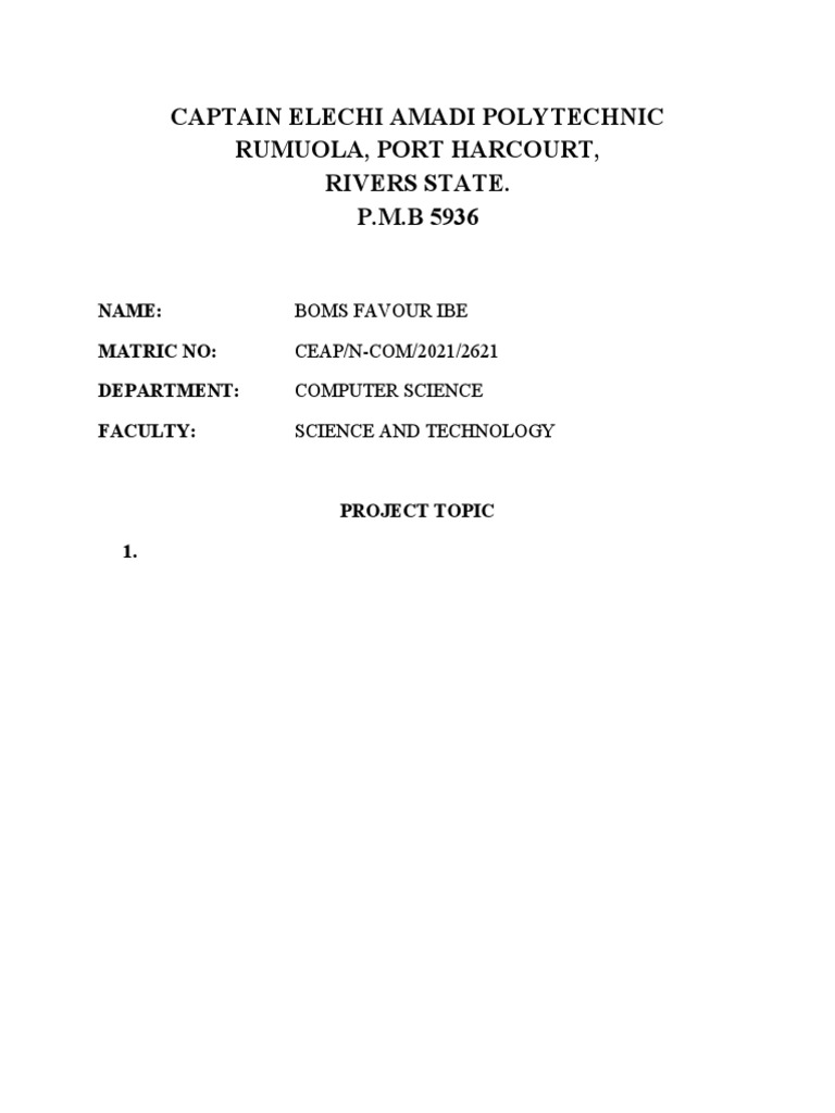 Captain Elechi Amadi Polytechnic Project Topic | PDF