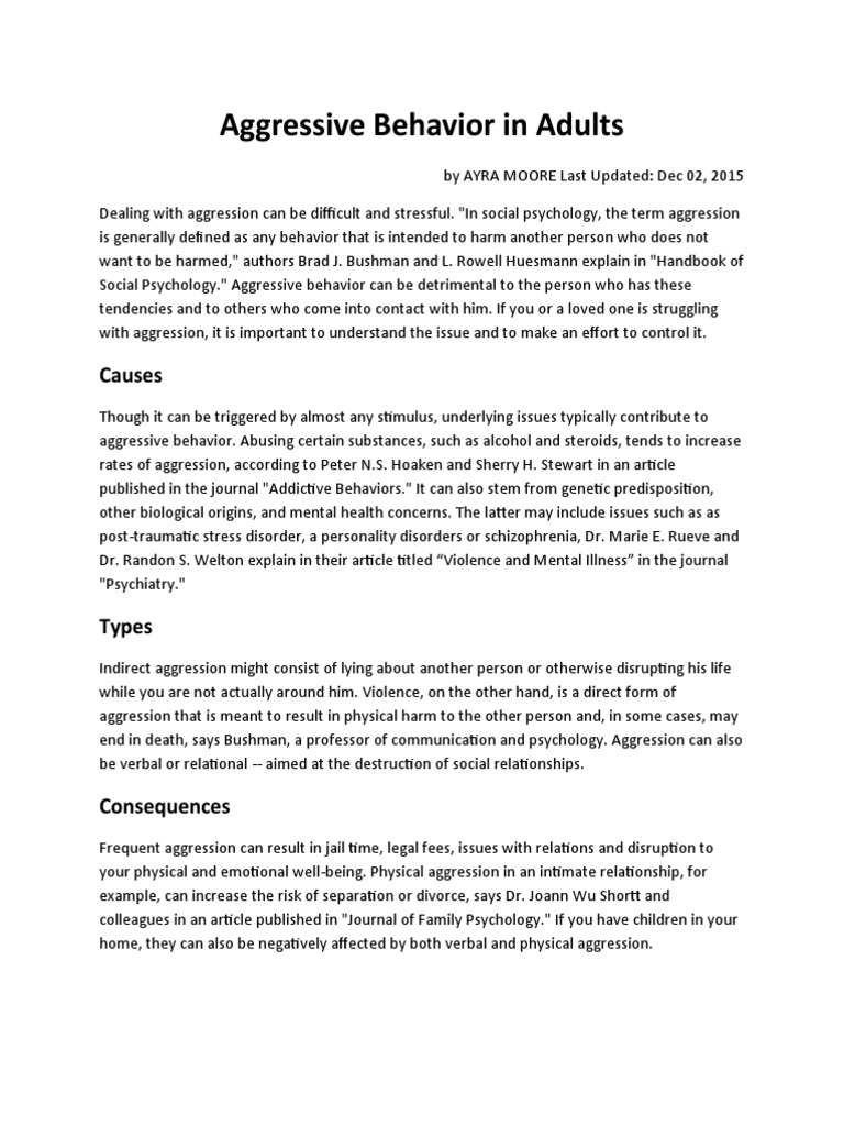 Aggressive Behavior in Adults | PDF | Science & Mathematics