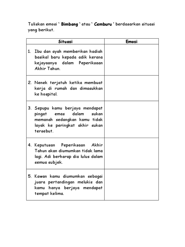 Latihan Emosi Bimbang Dan Cemburu | PDF