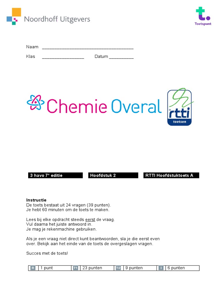 Chemie Overal 3 Havo RTTI-Toets A H02 | PDF