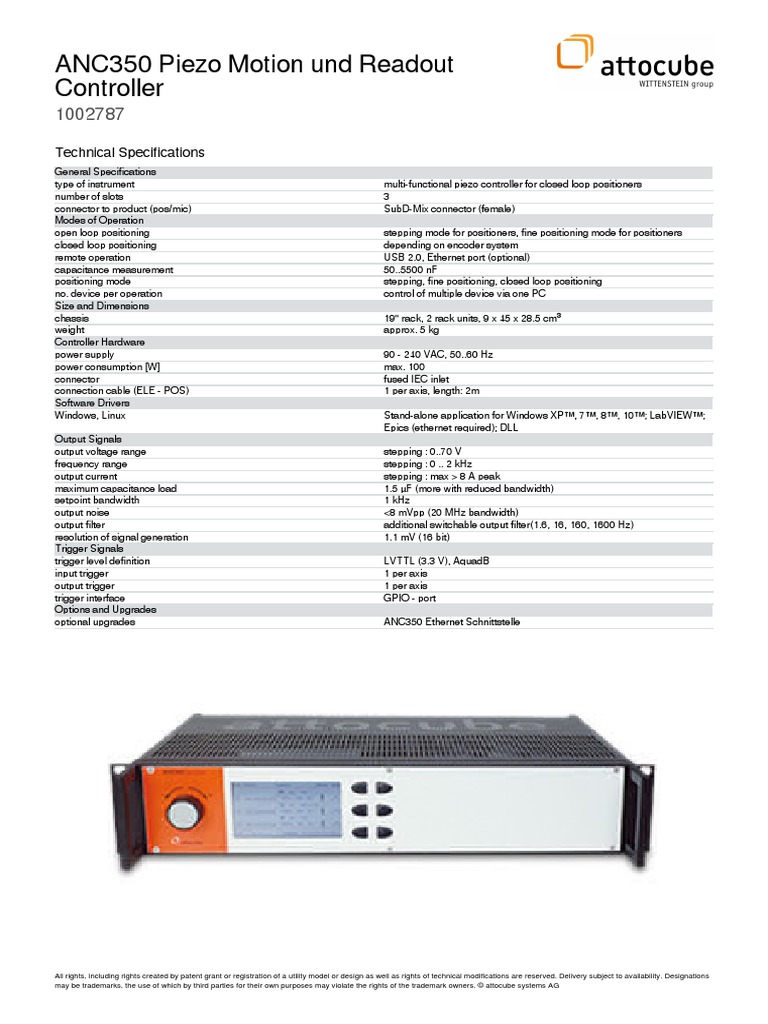 Anc350 Piezo Motion Und Readout Controller | PDF