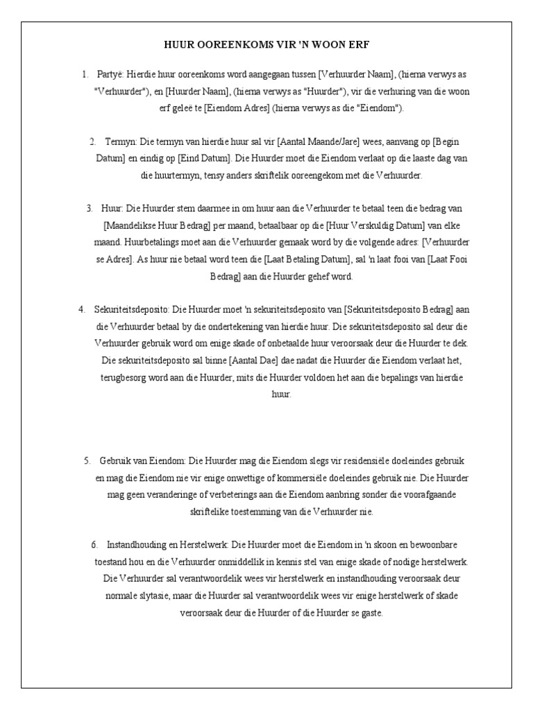 HUUR OOREENKOMS VIR | PDF