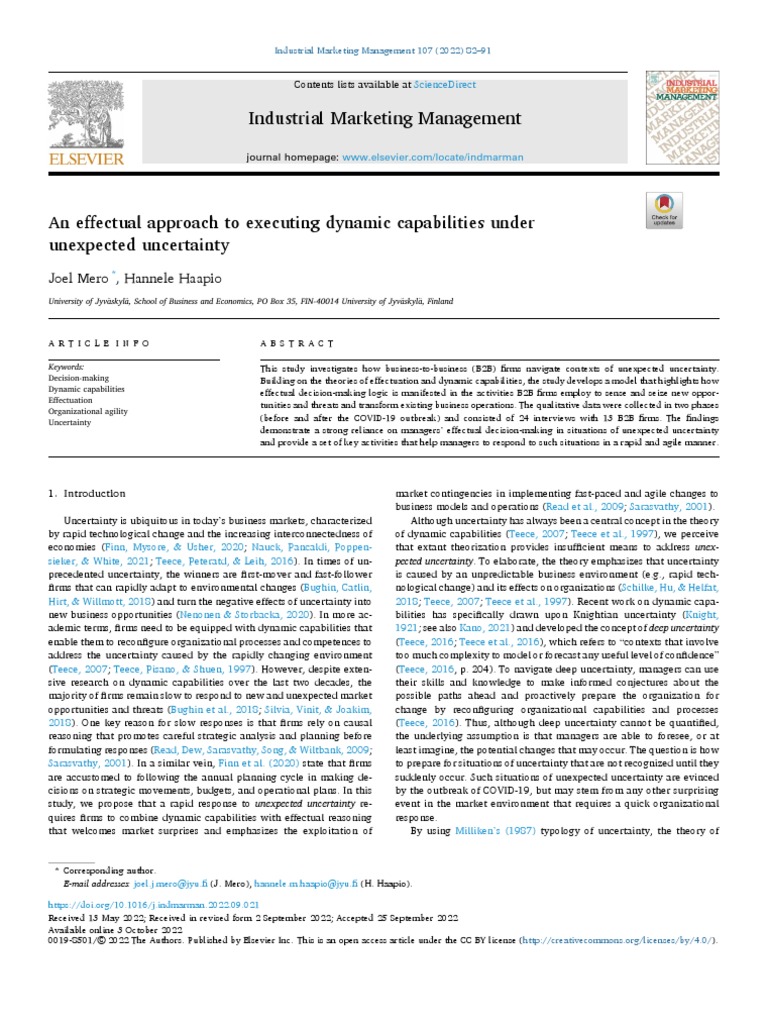 An Effectual Approach To Executing Dynamic Capabilit 2022 Industrial Marketi | PDF