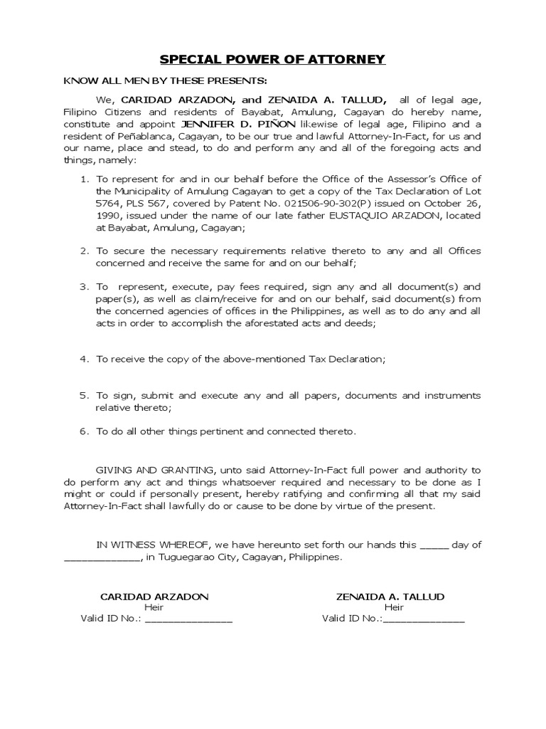 SPA Tax Dec | PDF | Power Of Attorney | Civil Law (Common Law)