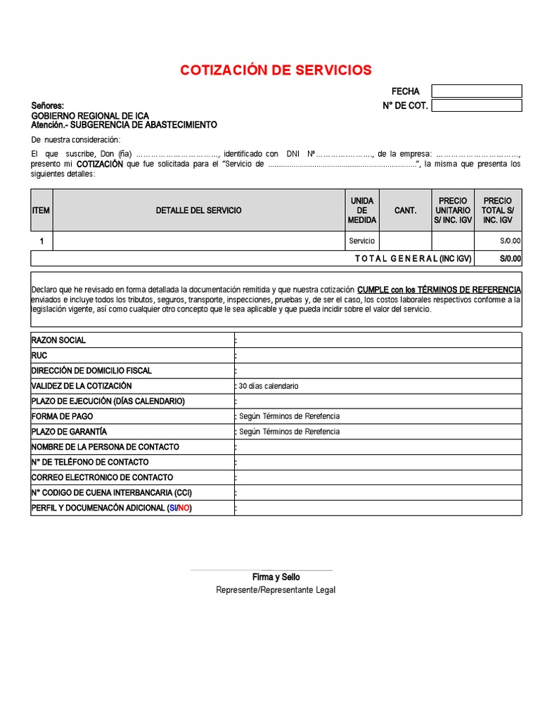 Formato de Cotización - Servicios | PDF