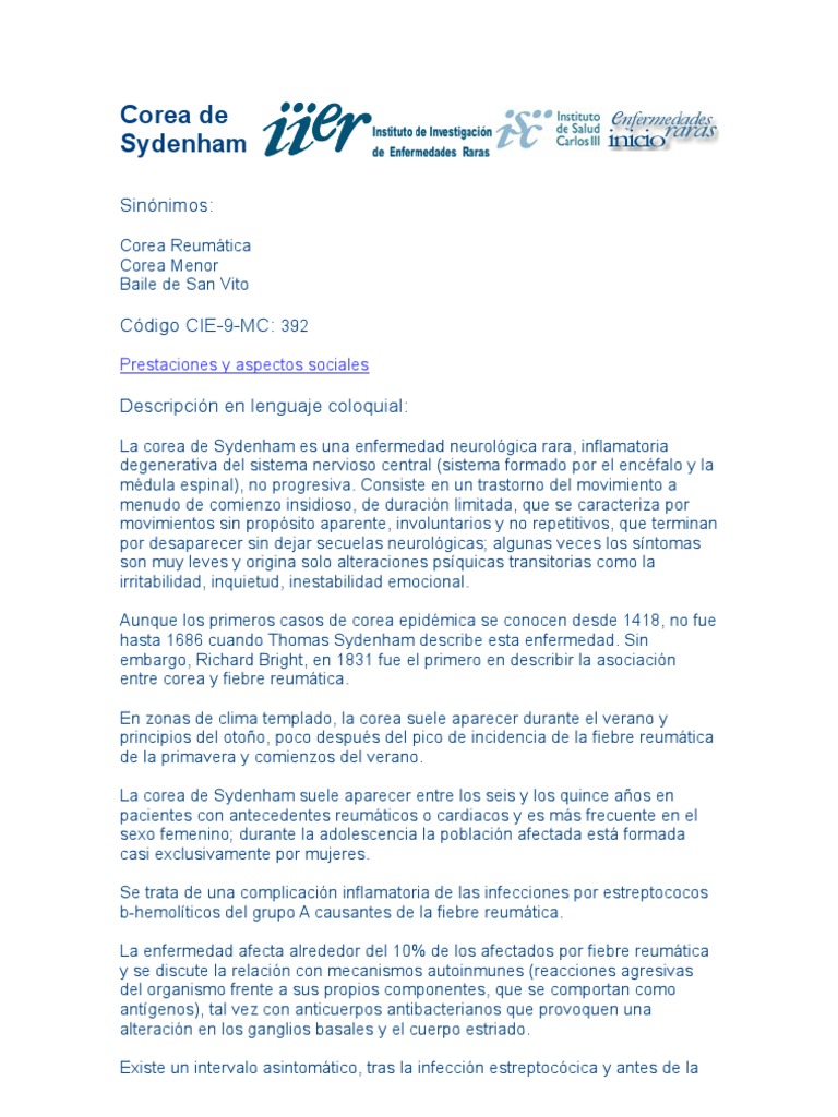 Corea de Sydenham | PDF | Especialidades Medicas | Enfermedades y ...