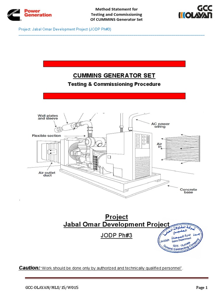 CUMMINS Gen Set Commissioning - JODP PH#3 - FINAL 25 - 11 - 2015 | PDF ...