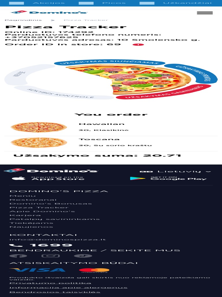 Pizza Tracker - Domino's Pizza Vilniuje | PDF