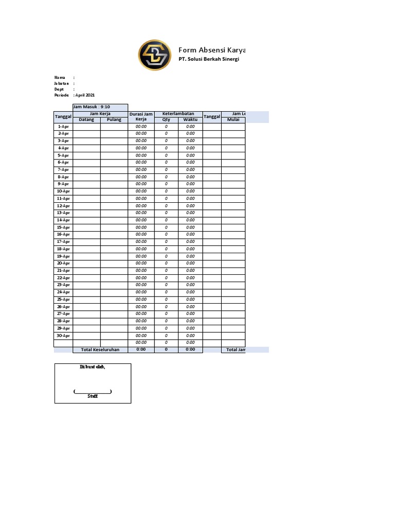 Form Absensi Karyawan | PDF