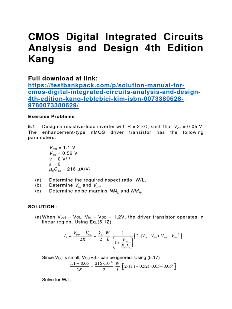 CMOS Digital Integrated Circuits Analysis and Design 4th Edition Kang ...