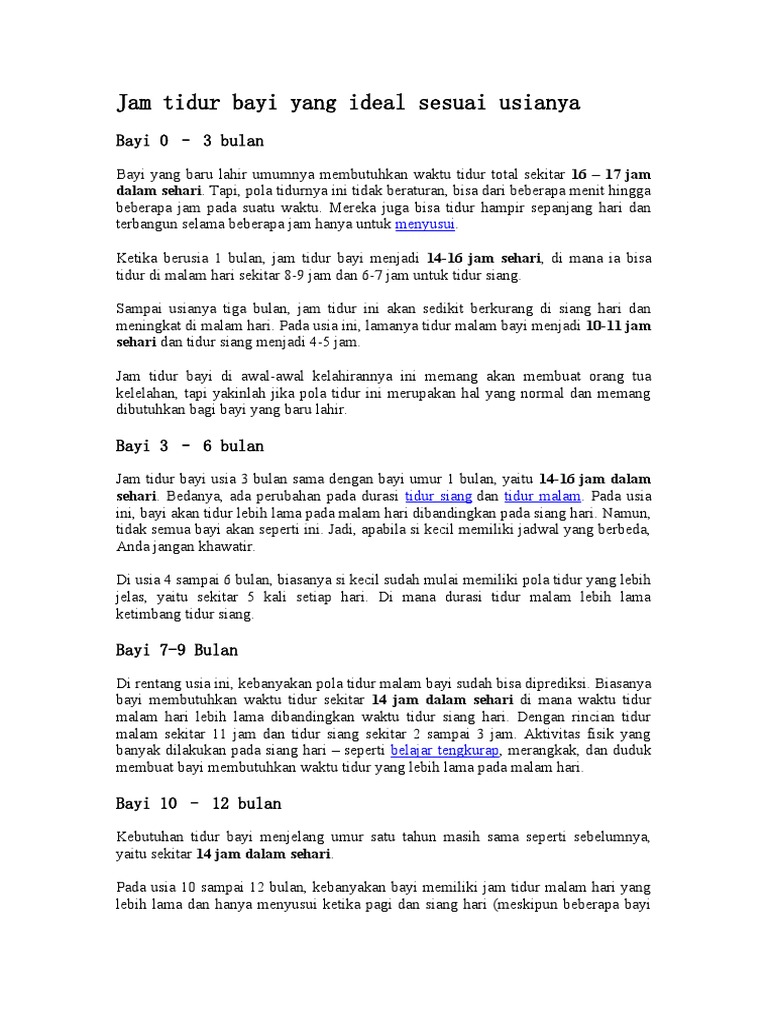 Jam Tidur Bayi Yang Ideal Sesuai Usianya | PDF | Seni & Disiplin Bahasa | Pengembangan Diri