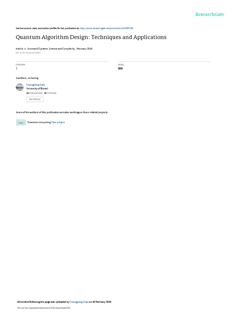 Quantum Algorithm Design Techniques and Applications | PDF | Quantum Computing | Time Complexity
