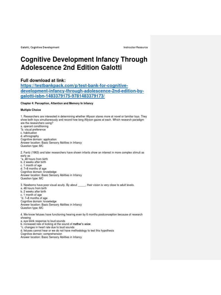 Cognitive Development Infancy Through Adolescence 2nd Edition Galotti ...