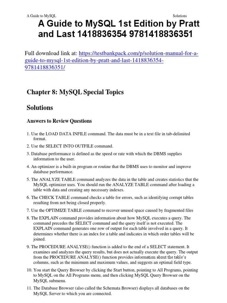A Guide To Mysql 1st Edition Pratt SM Download | PDF | Html | Comma ...