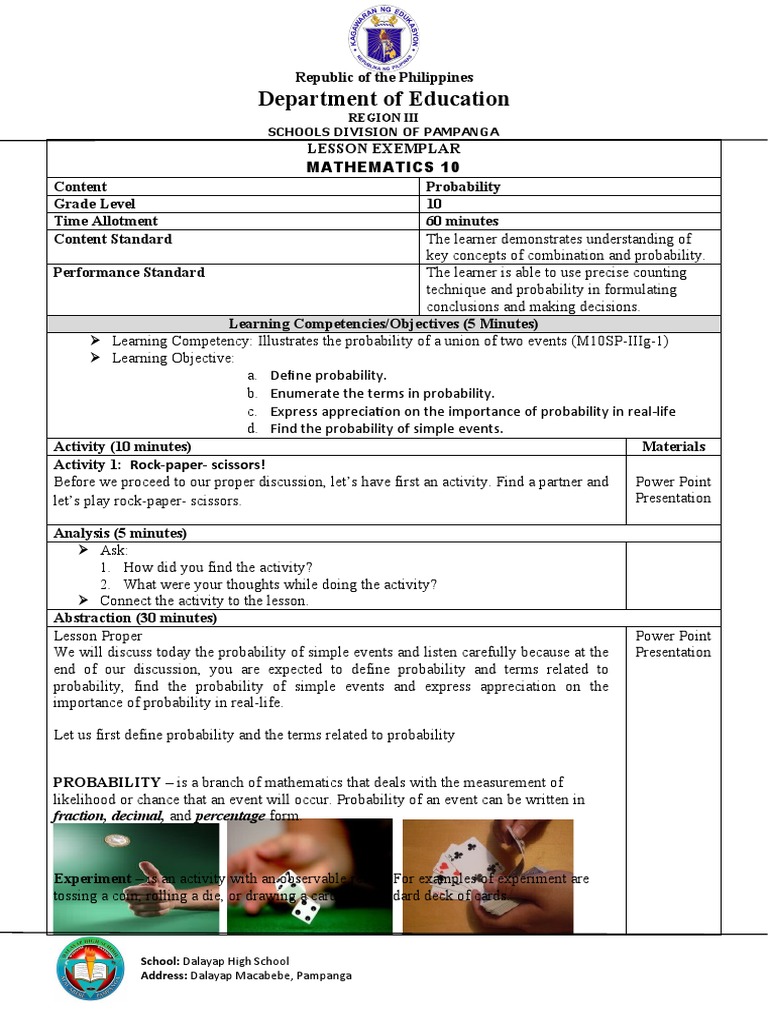 Lesson Exemplar Template | PDF | Probability | Mathematics
