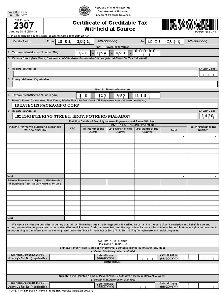 2307 Blank Form | PDF | Finance & Money Management