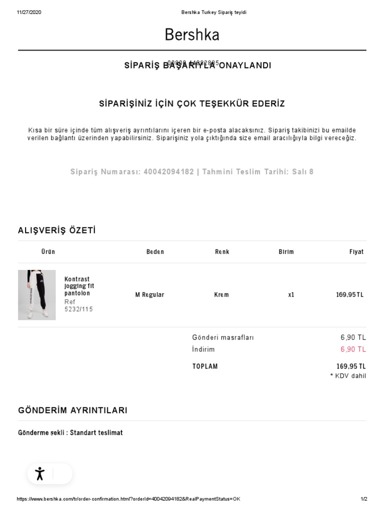 Bershka Turkey Sipariş teyidi 2 | PDF