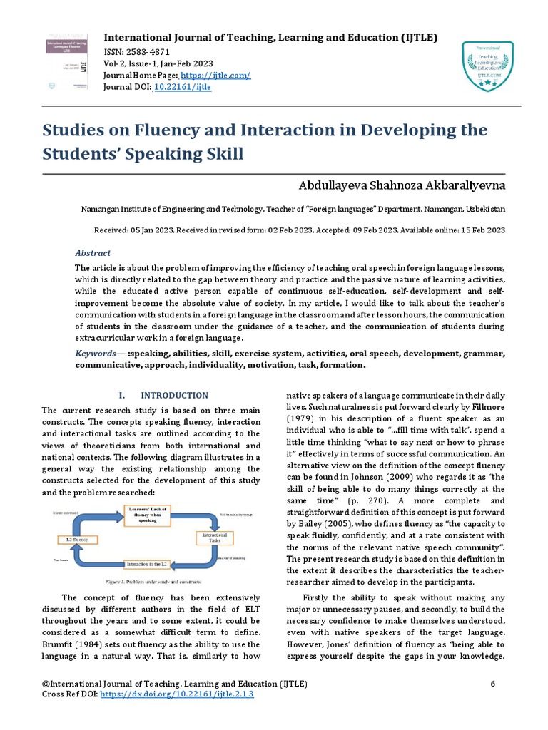 Studies On Fluency and Interaction in Developing The Students' Speaking Skill | PDF