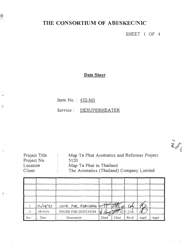 432-m1 Data Sheet For Desuperheater | PDF