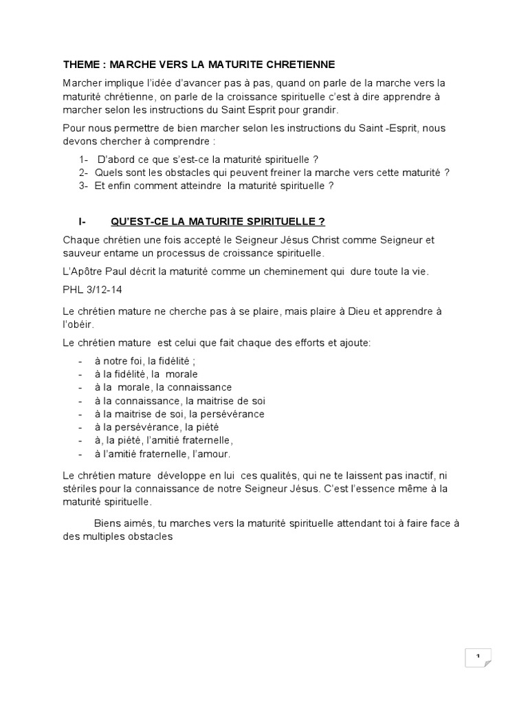 Vers la Maturité Spirituelle Chrétienne | PDF