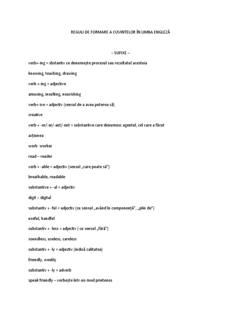 Reguli de Formare A Cuvintelor În Limba Engleză | PDF