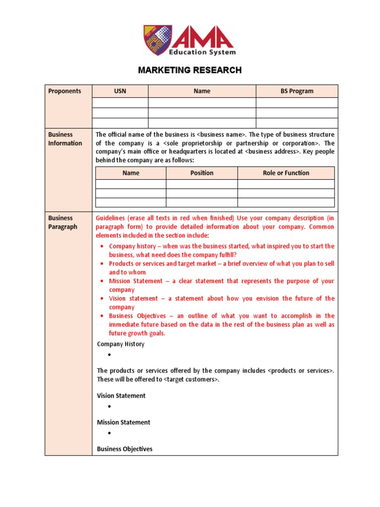 Marketing Research Template | PDF | Marketing | Goal