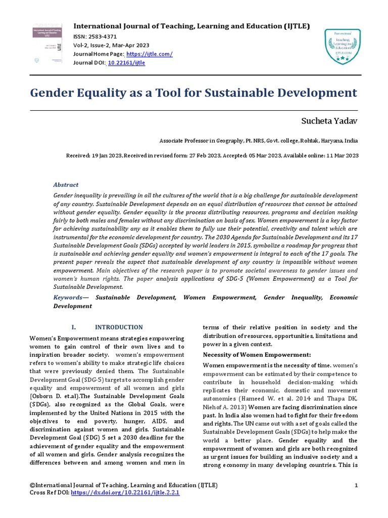 Gender Equality As A Tool For Sustainable Development | PDF ...