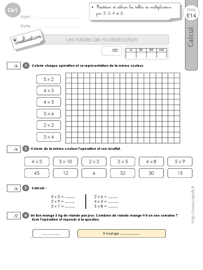 Évaluation des tables de multiplication CE1 | PDF | Ouverture (échecs ...