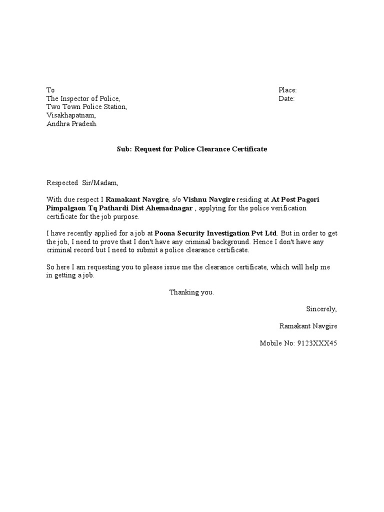 Application For Police Clearance Certificate 1 | PDF