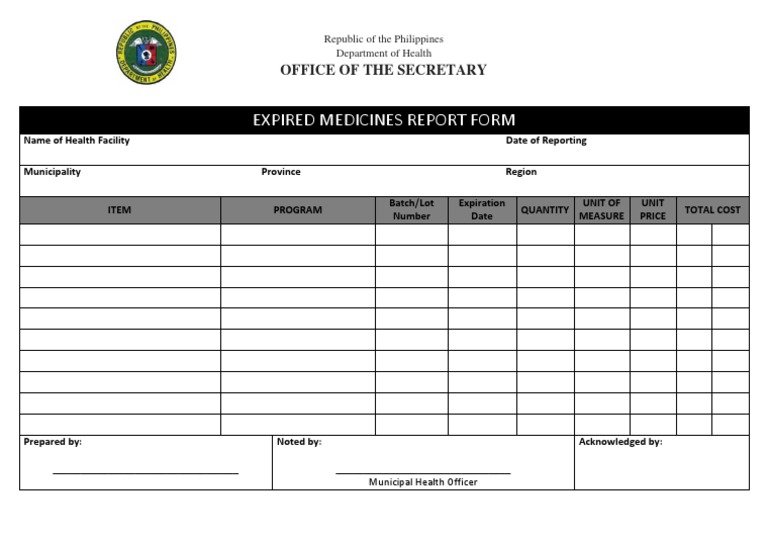 Expired Medicines Report Form | PDF