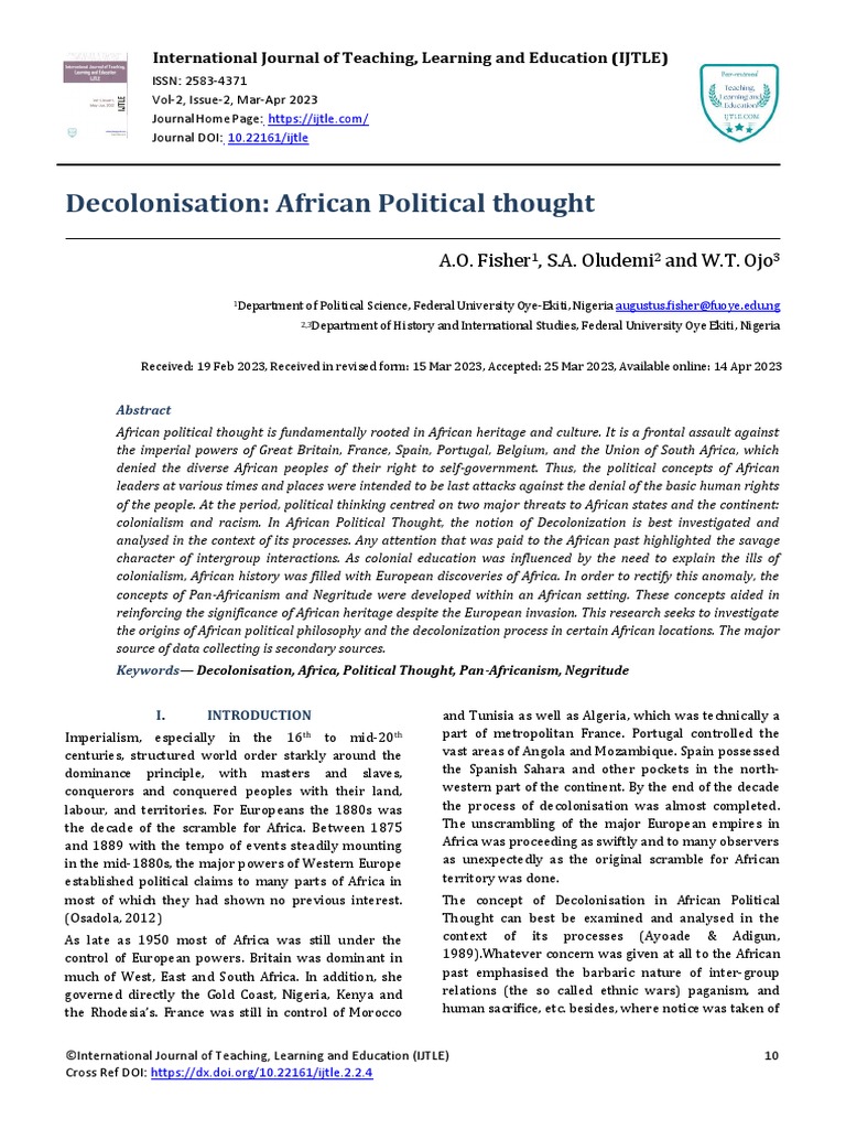 Decolonisation: African Political Thought | PDF