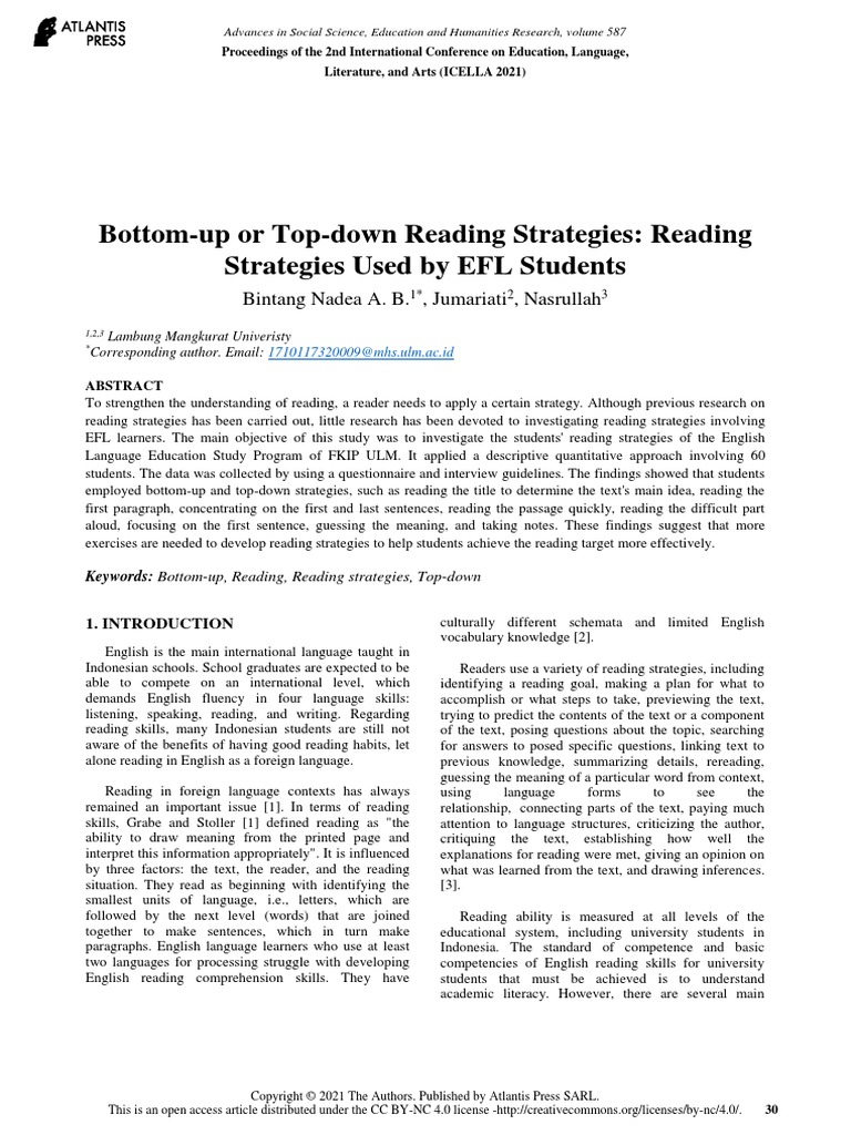 Anexo 1 - Bottom-Up or Top-Down Reading Strategies | PDF