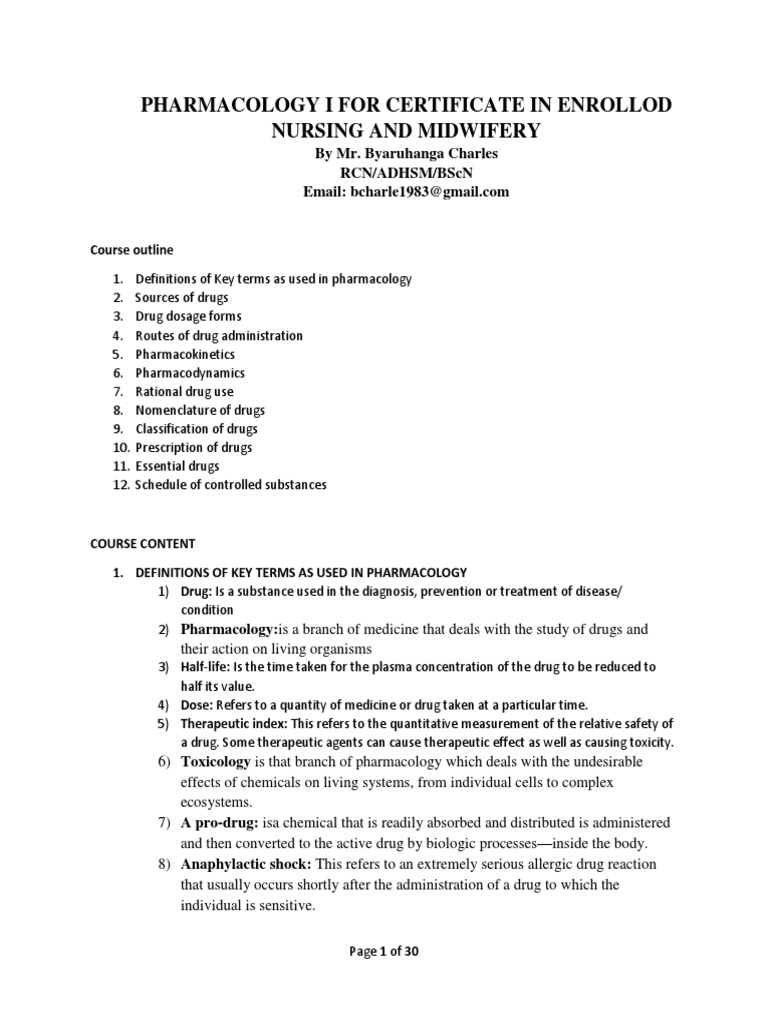 Pharmaco I Certiface in Nursing and Midwifery | PDF