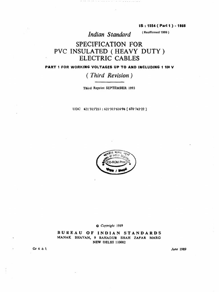IS 1554 (PART-1) 1988 | PDF