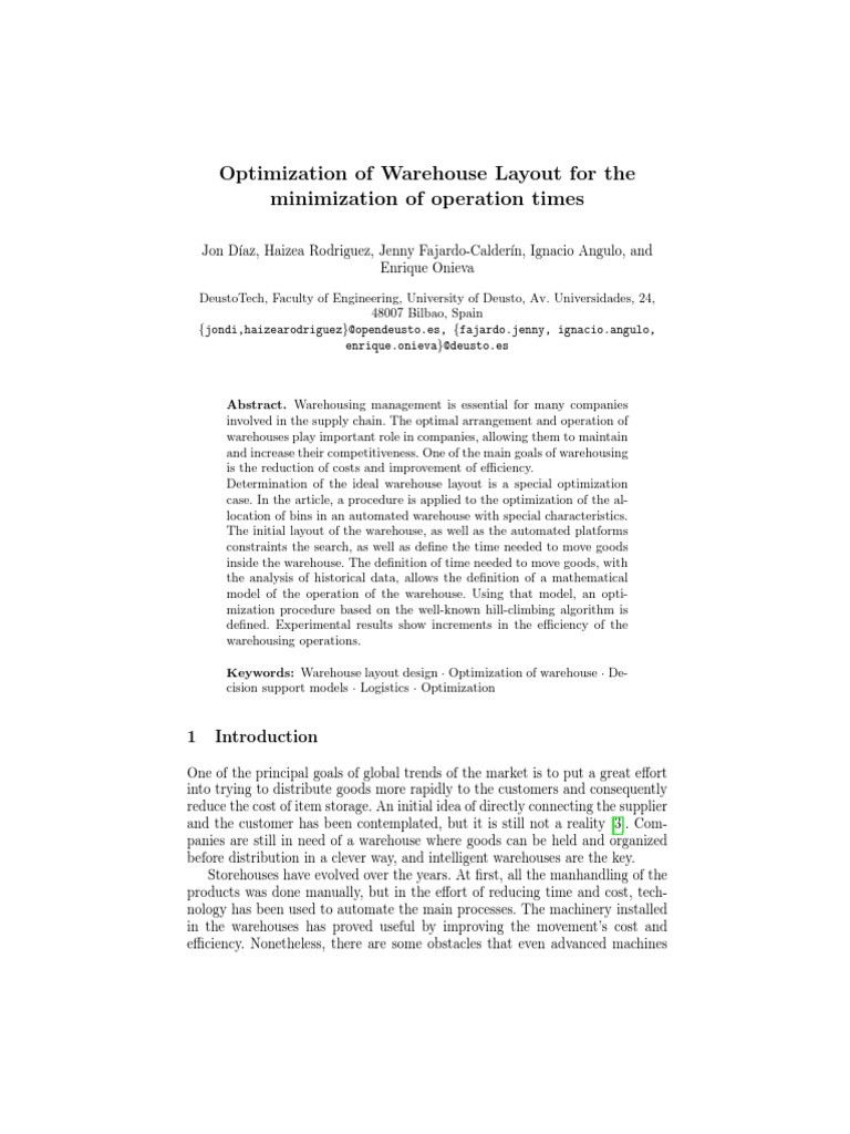 Optimization of Warehouse Layout For The Minimization of Operation ...