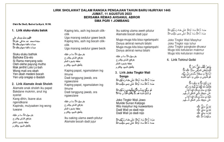 Lirik Sholawat Pengajian Muharram 1445 H | PDF Lirik Sholawat Pengajian Muharram 1445 H | PDF