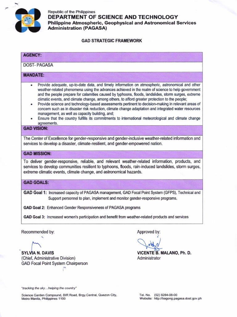 GAD Strategic Framework (Mission and Vision) | PDF