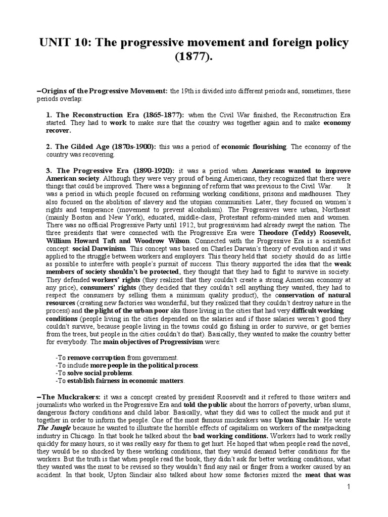 Unit 10 (The Progressive Movement and Foreign Policy) | PDF ...