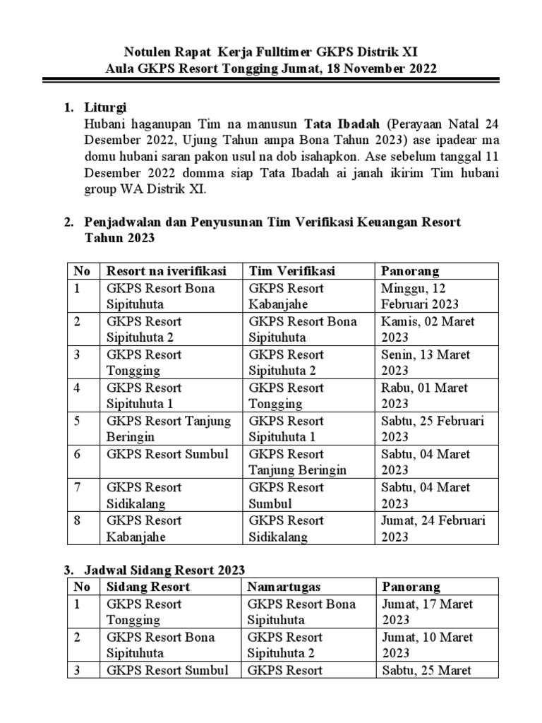 Rapat Kerja GKPS Distrik XI 2022 | PDF