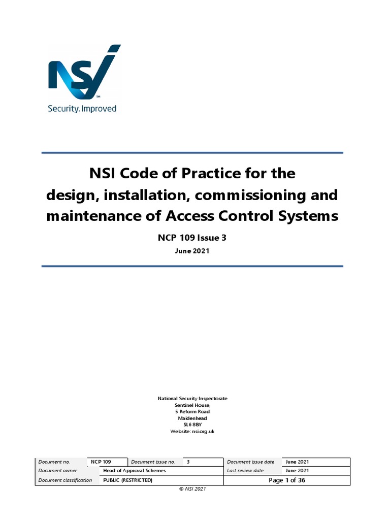 NSI Code of Practice: Access Control Systems | PDF | Access Control | Radio Frequency Identification