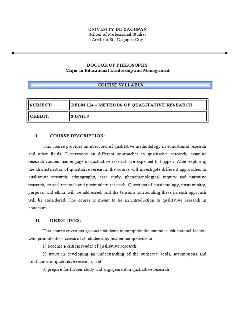 Qualitative Research Methods Syllabus | PDF | Qualitative Research ...