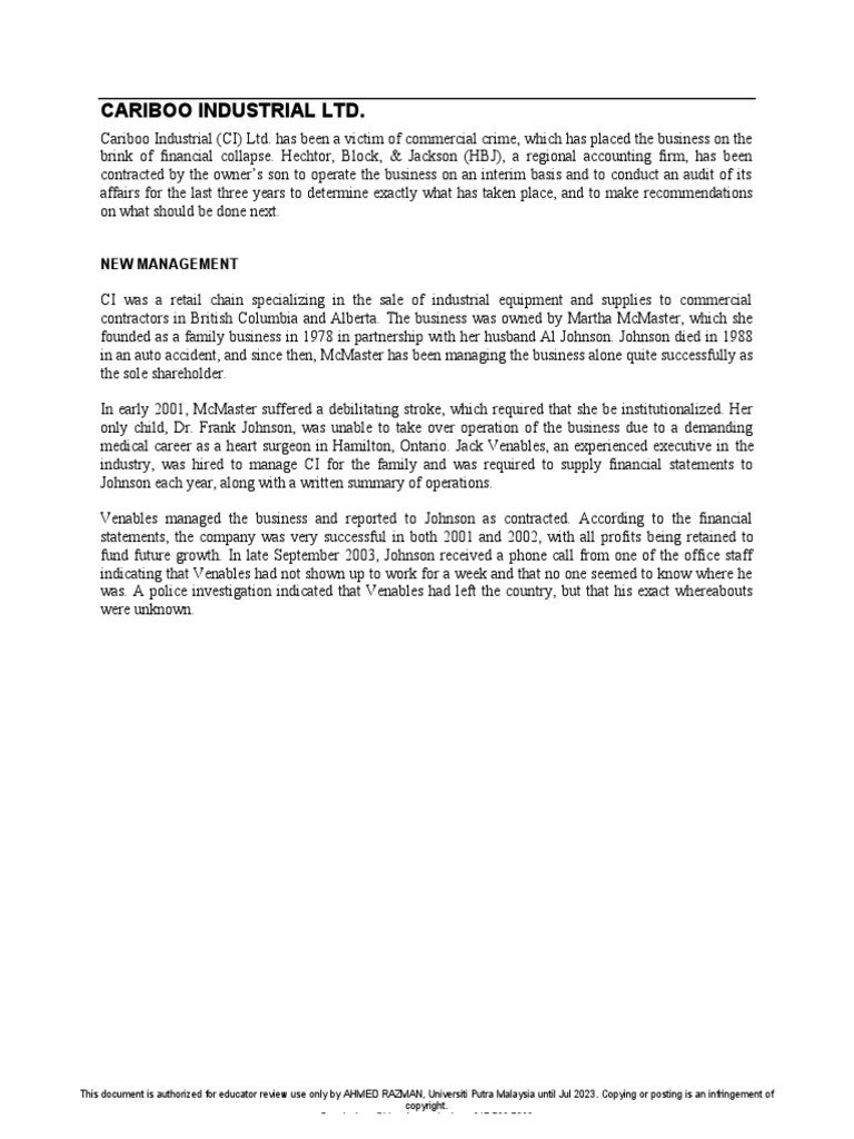 Cariboo Industrial Case Study | PDF | Equity (Finance) | Income